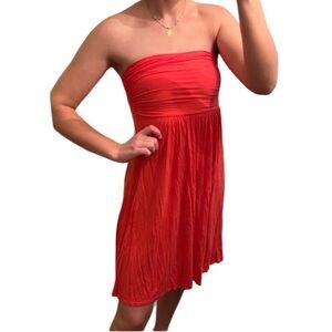 Cache | Dresses | Cach Strapless Mid Length Red Orange Dress | Poshmark